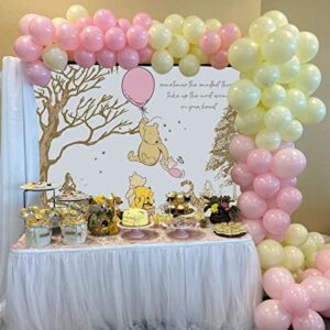 DMJ Classic Cartoon Bear Backdrop for Girls Birthday Party Pink Balloon Pooh Photograph Background Baby Shower Cake Table Decoration Background 7x5ft