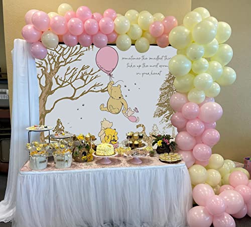 DMJ Classic Cartoon Bear Backdrop for Girls Birthday Party Pink Balloon Pooh Photograph Background Baby Shower Cake Table Decoration Background 7x5ft