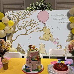 DMJ Classic Cartoon Bear Backdrop for Girls Birthday Party Pink Balloon Pooh Photograph Background Baby Shower Cake Table Decoration Background 7x5ft