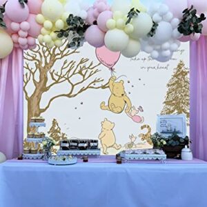 DMJ Classic Cartoon Bear Backdrop for Girls Birthday Party Pink Balloon Pooh Photograph Background Baby Shower Cake Table Decoration Background 7x5ft