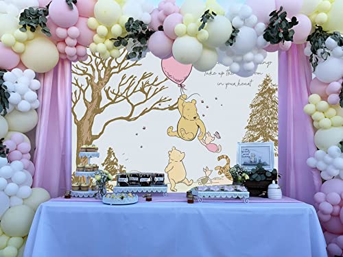 DMJ Classic Cartoon Bear Backdrop for Girls Birthday Party Pink Balloon Pooh Photograph Background Baby Shower Cake Table Decoration Background 7x5ft