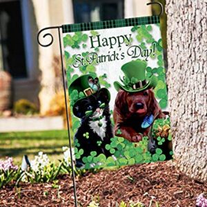 Morigins Cute Shamrock Cat and Dog with Green Hat Decorative Happy St. Patrick's Day Garden Flag Double Sided 12.5 x 18 inch