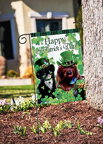 Morigins Cute Shamrock Cat and Dog with Green Hat Decorative Happy St. Patrick's Day Garden Flag Double Sided 12.5 x 18 inch