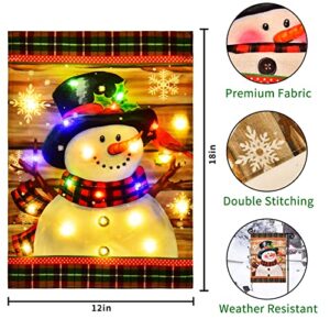 Lighted Winter Garden Flag for Outside, Led Snowman Garden Flag, Winter Yard Flag Winter Garden flags 12x18 double sided for Outdoor Yard Garden Lawn Decoration