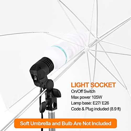 Emart Light Bulb Stand, E26 / E27 AC Socket Lamp Holder with Umbrella Holder, Photography Light Bulb Mount for Photo Video Studio - 2 Pack