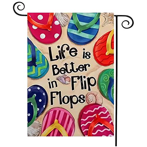 Yoovivi Humorous Life Is Better In Flip Flops Spring Summer Garden Flag 12×18 Inch Double Sided Beach Yard Outdoor Decorations