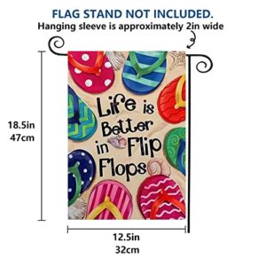 Yoovivi Humorous Life Is Better In Flip Flops Spring Summer Garden Flag 12×18 Inch Double Sided Beach Yard Outdoor Decorations