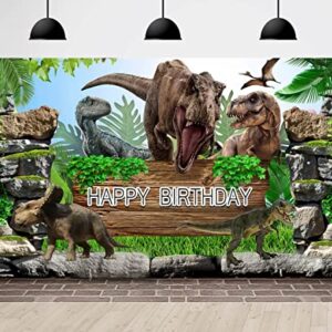 Dinosaur Themed Backdrops Boys Tropical Jungle Happy Birthday Party Photography Background Kids Baby Shower Cake Table Decoration Photo Party Supplies Banner 7X5ft