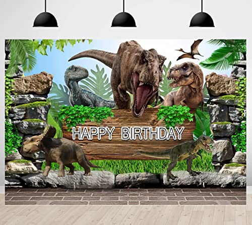 Dinosaur Themed Backdrops Boys Tropical Jungle Happy Birthday Party Photography Background Kids Baby Shower Cake Table Decoration Photo Party Supplies Banner 7X5ft