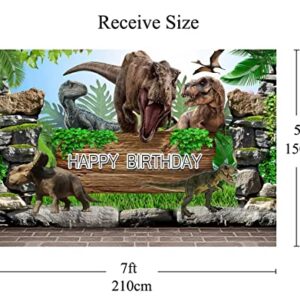 Dinosaur Themed Backdrops Boys Tropical Jungle Happy Birthday Party Photography Background Kids Baby Shower Cake Table Decoration Photo Party Supplies Banner 7X5ft