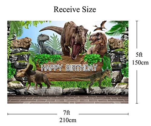 Dinosaur Themed Backdrops Boys Tropical Jungle Happy Birthday Party Photography Background Kids Baby Shower Cake Table Decoration Photo Party Supplies Banner 7X5ft