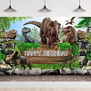 Dinosaur Themed Backdrops Boys Tropical Jungle Happy Birthday Party Photography Background Kids Baby Shower Cake Table Decoration Photo Party Supplies Banner 7X5ft