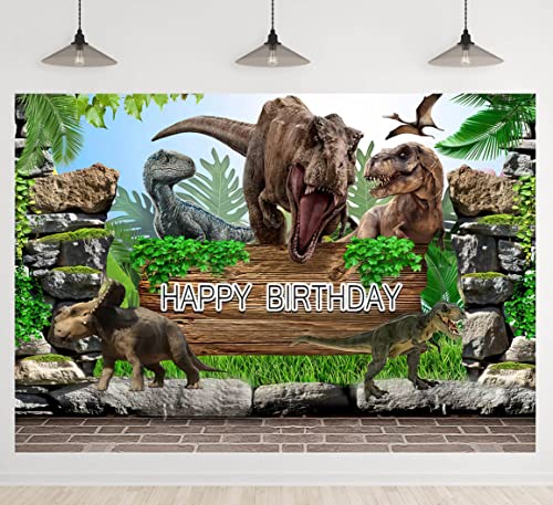 Dinosaur Themed Backdrops Boys Tropical Jungle Happy Birthday Party Photography Background Kids Baby Shower Cake Table Decoration Photo Party Supplies Banner 7X5ft