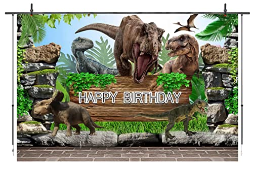 Dinosaur Themed Backdrops Boys Tropical Jungle Happy Birthday Party Photography Background Kids Baby Shower Cake Table Decoration Photo Party Supplies Banner 7X5ft