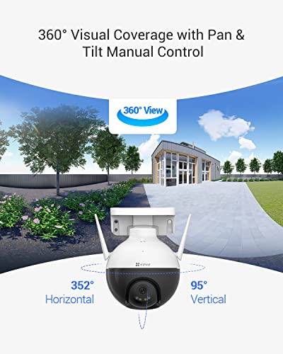 EZVIZ Security Camera Outdoor, 4MP WiFi Camera Pan/Tilt, 360° Visual Coverage, IP65 Waterproof, Color Night Vision, AI-Powered Person Detection, Two-Way Talk, Support MicroSD Card up to 256GB | C8W