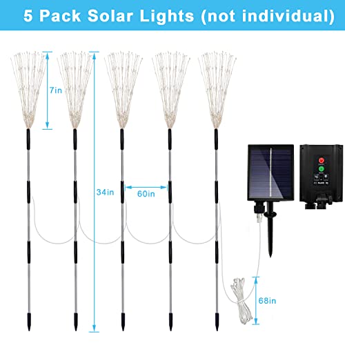 Solar Garden Lights, Firework Lights Outdoor 5 Pack 120 LED Solar Waterproof Decorative Starburst Lights Landscape Lamp 18 Hours Working Time, Decor for Courtyard Garden Christmas Party(Cool White)