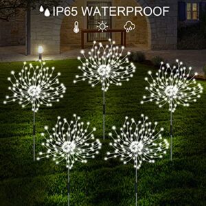 Solar Garden Lights, Firework Lights Outdoor 5 Pack 120 LED Solar Waterproof Decorative Starburst Lights Landscape Lamp 18 Hours Working Time, Decor for Courtyard Garden Christmas Party(Cool White)