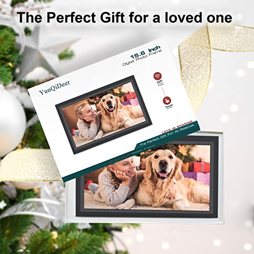 YunQiDeer FRAMEO Digital Picture Frame- 15.6inch Digital Photo Frame with 1920 * 1080 IPS Touch Screen HD Disply,Built-in 32GB Storage,Wall-Mounted,Digital Frame Share Photos and Videos via Free App