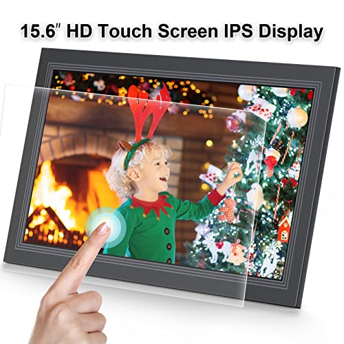 YunQiDeer FRAMEO Digital Picture Frame- 15.6inch Digital Photo Frame with 1920 * 1080 IPS Touch Screen HD Disply,Built-in 32GB Storage,Wall-Mounted,Digital Frame Share Photos and Videos via Free App