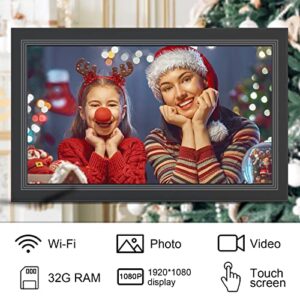 YunQiDeer FRAMEO Digital Picture Frame- 15.6inch Digital Photo Frame with 1920 * 1080 IPS Touch Screen HD Disply,Built-in 32GB Storage,Wall-Mounted,Digital Frame Share Photos and Videos via Free App