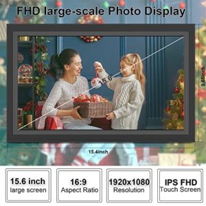 YunQiDeer FRAMEO Digital Picture Frame- 15.6inch Digital Photo Frame with 1920 * 1080 IPS Touch Screen HD Disply,Built-in 32GB Storage,Wall-Mounted,Digital Frame Share Photos and Videos via Free App