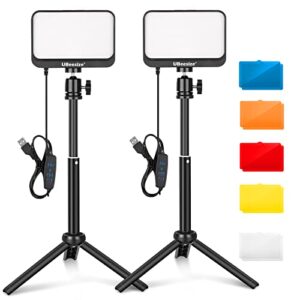 ubeesize photography lighting kit, 2-pack 6000k led video light with mini tripods & color filters for tabletop/low-angle shooting, usb studio lighting for video recording, game streaming