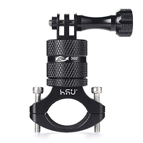 HSU Aluminum Bike Bicycle Handlebar Mount for Gopro Hero 11/10/9/8/7/6/5/4 Session AKASO Campark and Other Action Cameras, 360 Degrees Rotary Mountain Bike Rack Mount (Black)