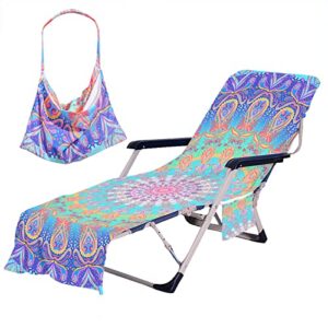 beach chair cover with side pockets thick and quick dry chaise lounge chair towel cover for sun lounger pool sunbathing garden beach hotel no sliding (mandala)