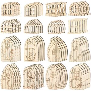 64 pcs fairy door mini wooden garden doors unfinished diy craft fairy house kit unpainted wood miniature door blank fairy house doors and windows for home office wedding party decoration accessories