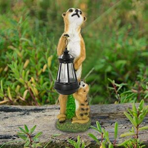 Dreamseden Outdoor Decorations for Garden Yard Lawn Patio, Funny Meerkat Statues with Solar Powered Lights