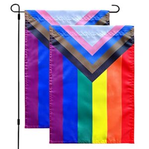 TSMD Progress Pride Garden Flag LGBTQ Inclusive Rainbow Flags Double Sided Outdoor Yard Decorative,12"x 18",2 Pack