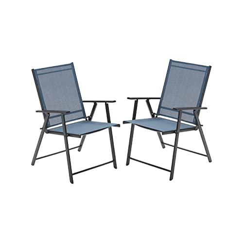 VICLLAX Patio Folding Chairs Set of 2, Outdoor Portable Dining Chairs for Lawn Garden Deck Backyard Porch, Dark Blue