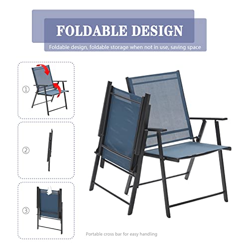 VICLLAX Patio Folding Chairs Set of 2, Outdoor Portable Dining Chairs for Lawn Garden Deck Backyard Porch, Dark Blue