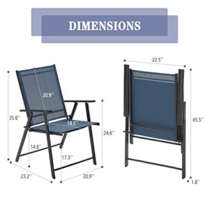 VICLLAX Patio Folding Chairs Set of 2, Outdoor Portable Dining Chairs for Lawn Garden Deck Backyard Porch, Dark Blue