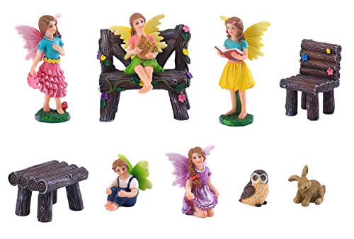 Arggidan 10pcs Fairy Garden Miniature Fairies with Furniture Figurine -Swing Fairies Set of Accessories Kit for Kids and Adults- Outdoor or Indoor Decor