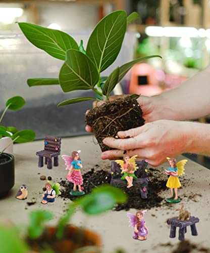 Arggidan 10pcs Fairy Garden Miniature Fairies with Furniture Figurine -Swing Fairies Set of Accessories Kit for Kids and Adults- Outdoor or Indoor Decor