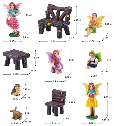 Arggidan 10pcs Fairy Garden Miniature Fairies with Furniture Figurine -Swing Fairies Set of Accessories Kit for Kids and Adults- Outdoor or Indoor Decor