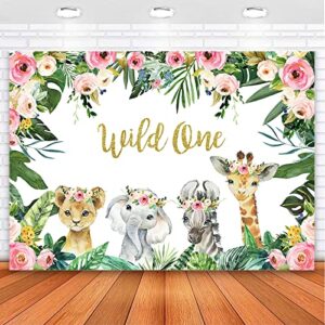 mocsicka girl wild one backdrop jungle safari animals 1st birthday vinyl photo background 7x5ft gold wild one birthday banner backdrops for girls cake dessert table decorations