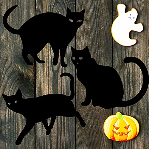 Halloween Yard Signs Stakes Outdoor Decorations - 3PCS Black Cat Lawn Decorations Signs for Garden Yard Scary Halloween Witch Decorations Outside