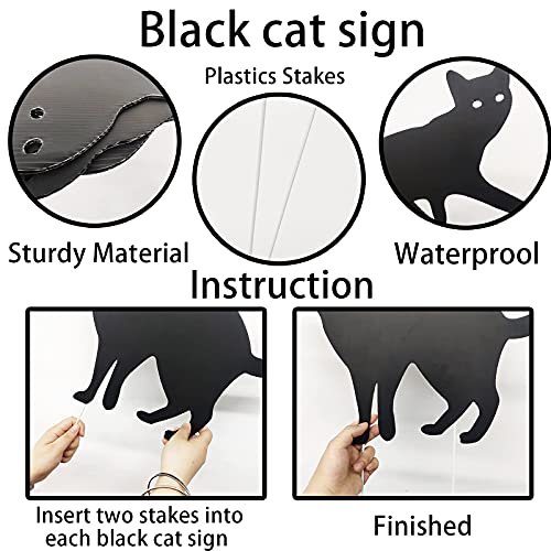 Halloween Yard Signs Stakes Outdoor Decorations - 3PCS Black Cat Lawn Decorations Signs for Garden Yard Scary Halloween Witch Decorations Outside