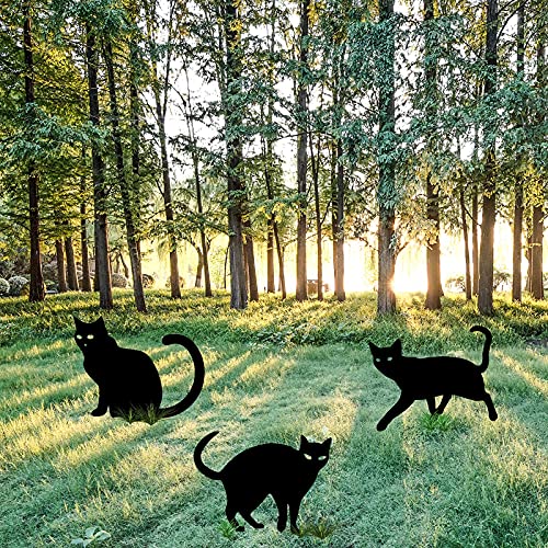 Halloween Yard Signs Stakes Outdoor Decorations - 3PCS Black Cat Lawn Decorations Signs for Garden Yard Scary Halloween Witch Decorations Outside