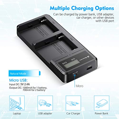 Powerextra 2 Pack Replacement Sony NP-F970 Battery and Fast Charger Dual USB Charger for Sony NP-F970 NP-F930 NP-F950 NP-F960 NP-F550 NP-F530 NP-F330 NP-F570 Battery and Sony handycams