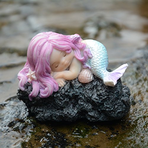 Top Collection Miniature Fairy Garden and Terrarium Sleeping Little Mermaid on Rock Statue