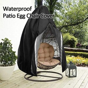 Xinjiuz Patio Hanging Egg Chair Cover Waterproof Swing Chair Covers with Zipper Outdoor Furniture Protector Garden Chair Cover 75" H x 45" D (Black)