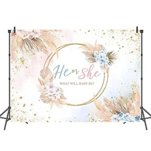 Mocsicka Boho Gender Reveal Backdrop He or She Boho Flowers Baby Shower Background Vinyl Bohemian Pampas Grass Party Cake Table Decorations Photo Booth (7x5ft)