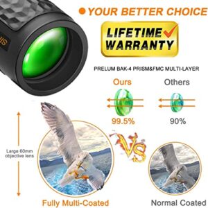 Birthday Gifts for Men Dad Him Husband Boyfriend, 12X60 High Powered Monoculars for Adults, Monocular Telescope for Smartphone with Holder & Tripod, FMC BAK4 Prism, Gadgets for Outdoors Birdwatching