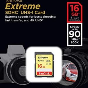 SanDisk 16GB Extreme SDHC UHS-I Memory Card - 90MB/s, C10, U3, V30, 4K UHD, SD Card - SDSDXNE-016G-GNCIN