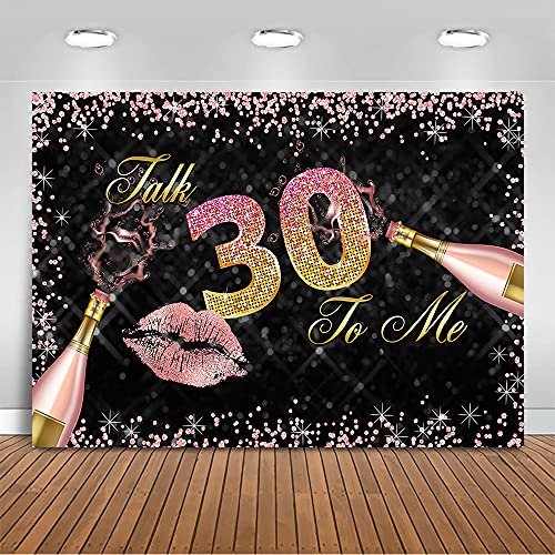 Mocsicka Talk Thirty to Me Birthday Backdrop for Her Rose Gold Happy 30th Birthday Party Decoration for Women Glitter Lips Rose Gold and Black Photography Background (7x5ft (82x60 inch))