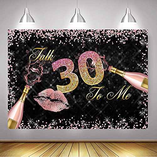 Mocsicka Talk Thirty to Me Birthday Backdrop for Her Rose Gold Happy 30th Birthday Party Decoration for Women Glitter Lips Rose Gold and Black Photography Background (7x5ft (82x60 inch))