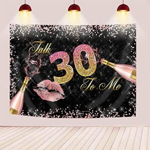 Mocsicka Talk Thirty to Me Birthday Backdrop for Her Rose Gold Happy 30th Birthday Party Decoration for Women Glitter Lips Rose Gold and Black Photography Background (7x5ft (82x60 inch))